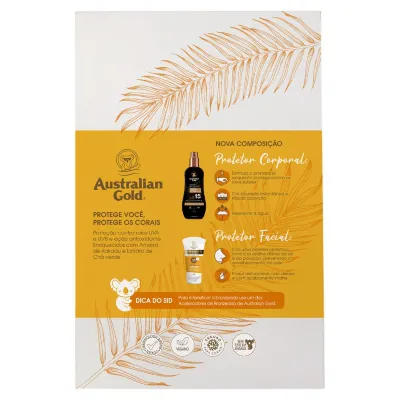 Kit Australian Gold Protetor Solar Gel Toque Seco FPS 15 237g Spray ...